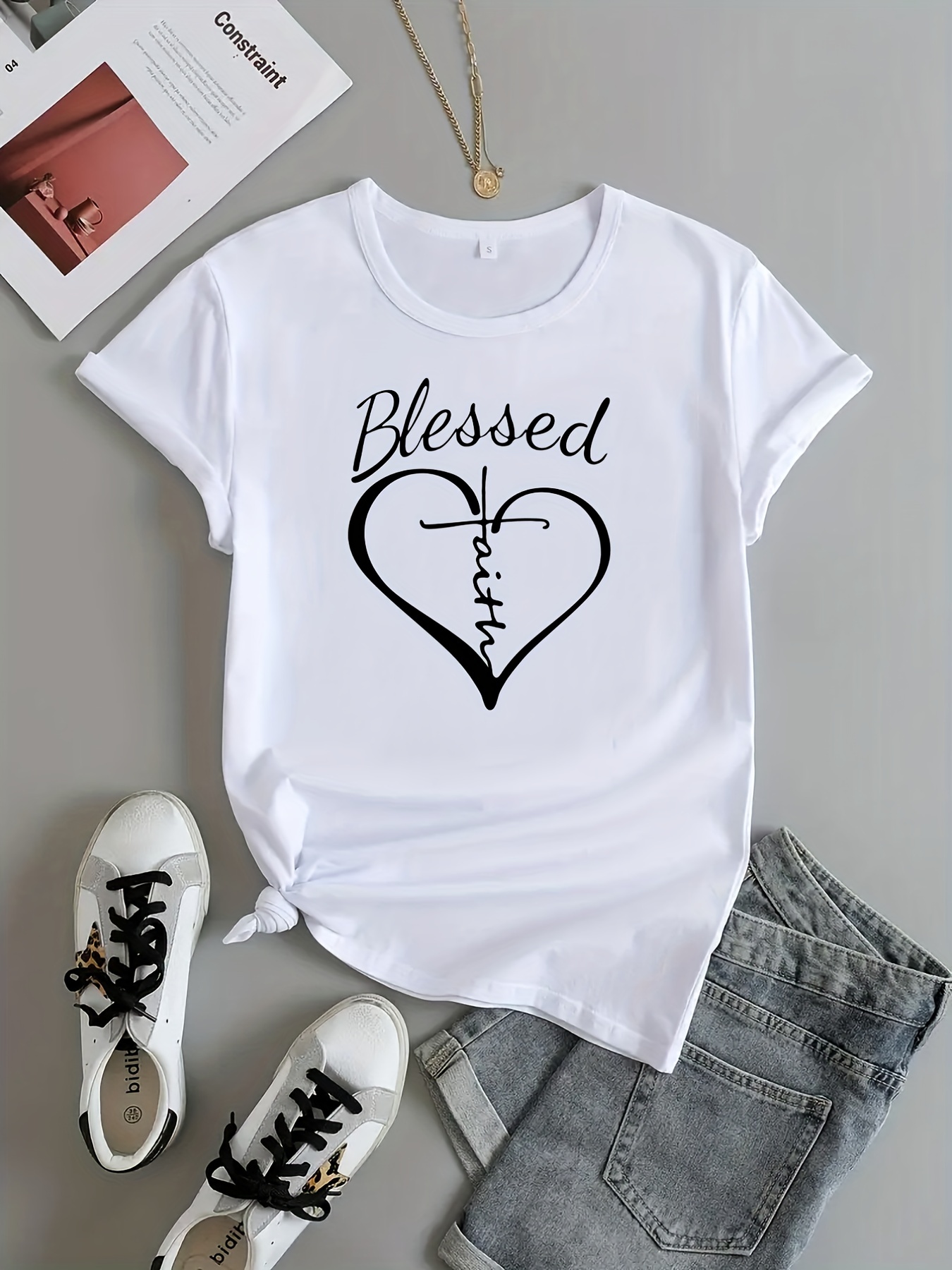 Blessed Print T shirt Summer Short Sleeve Crew Neck Casual - Temu Denmark