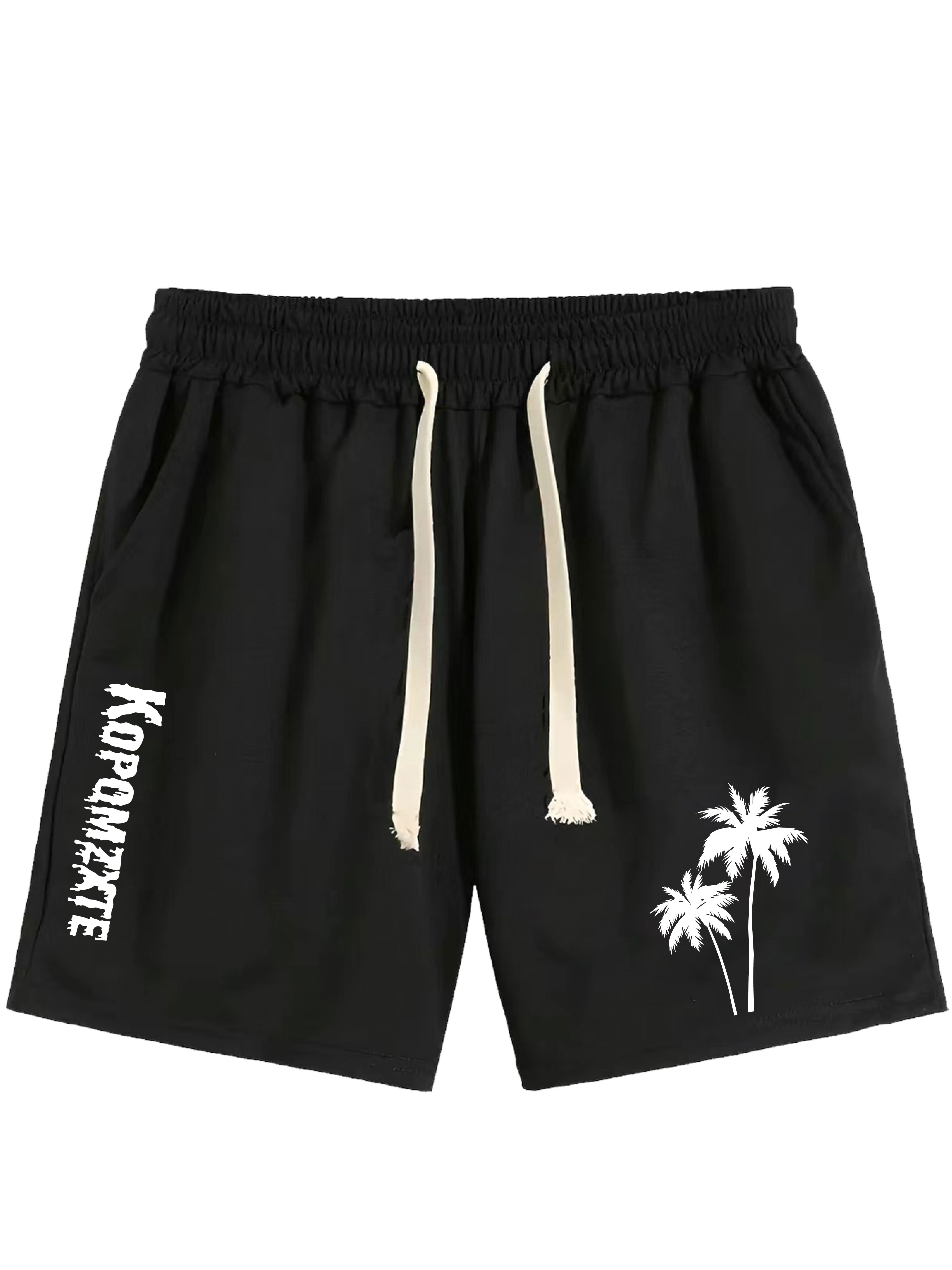 Palm Tree Pattern Casual Slightly Stretch Graphic Drawstring Temu New