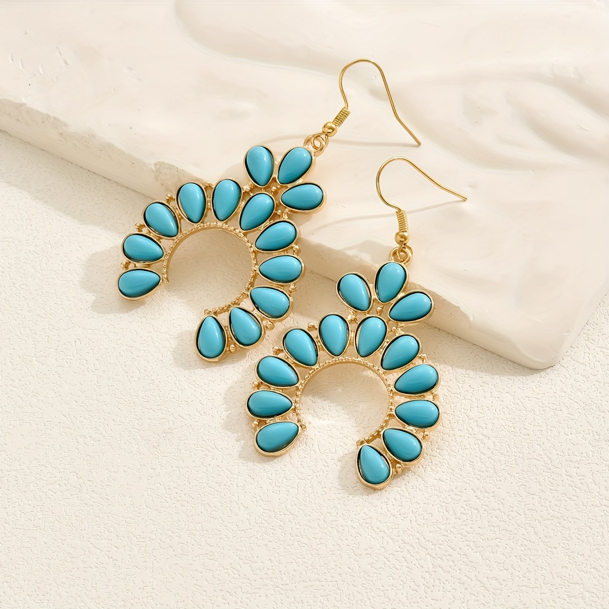 C Shape Blue / Rose Red Glass Inlaid Dangle Earrings - Temu United Kingdom