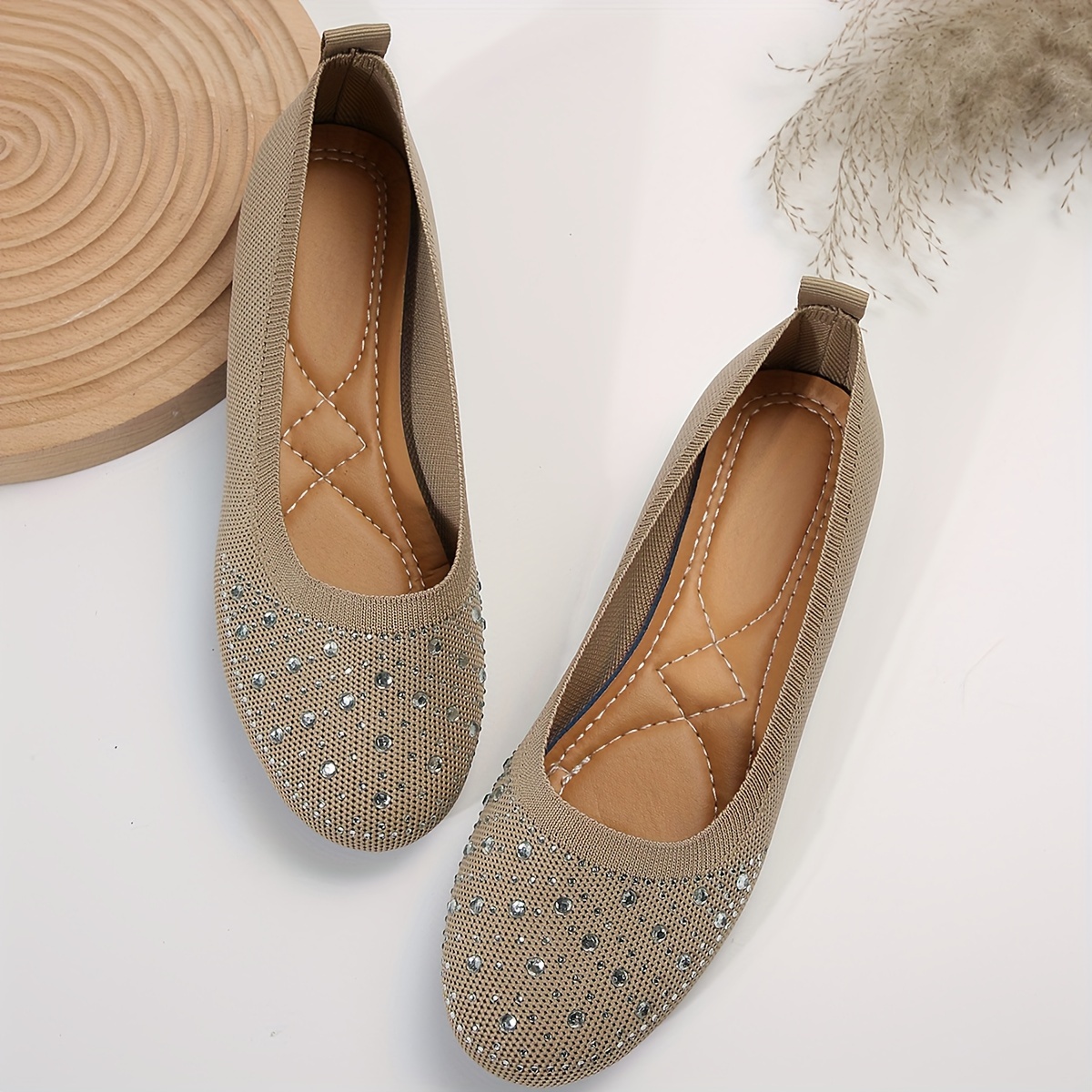 Women s Rhinestone Decor Flat Shoes Casual Breathable - Temu Canada