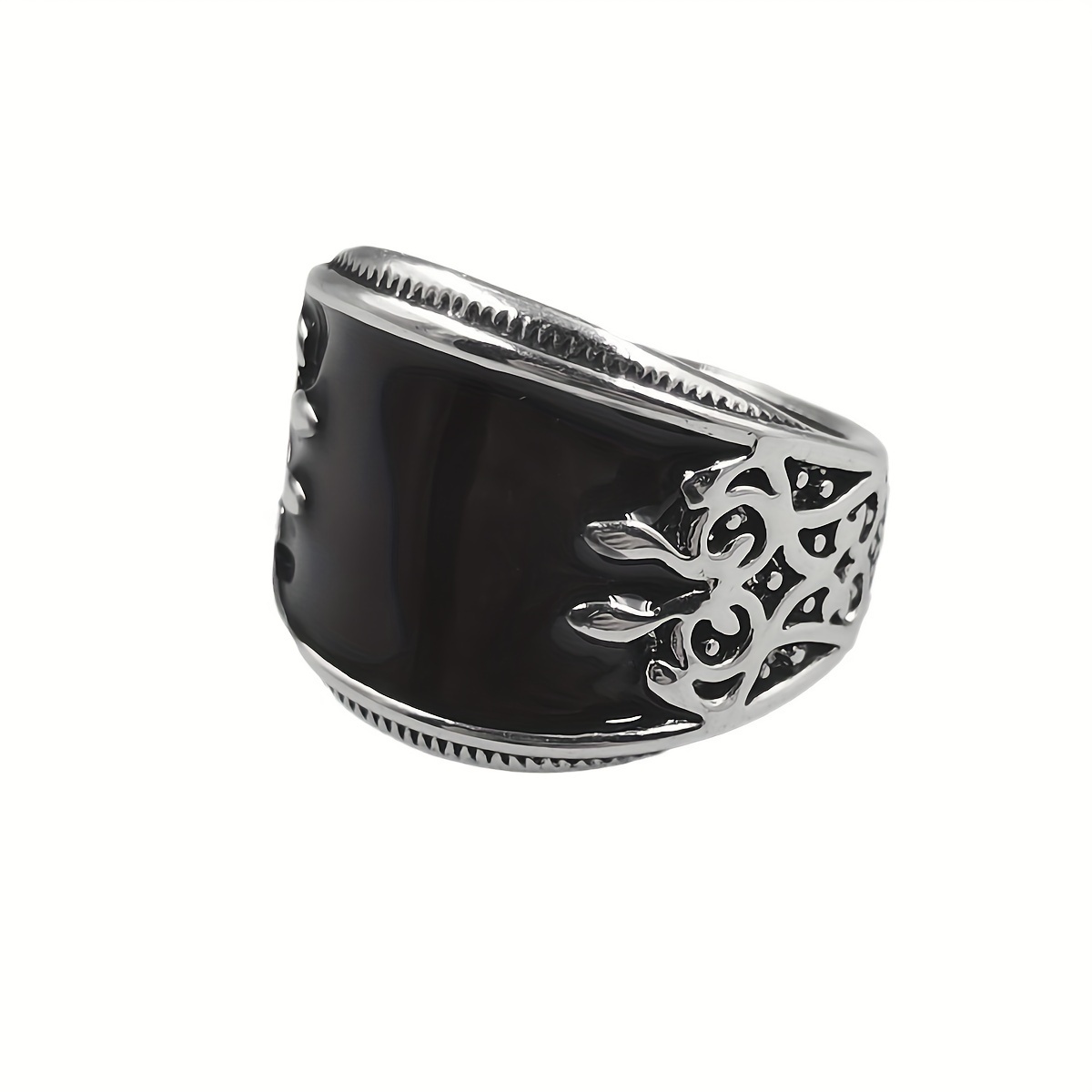 Simple Black Ring Embossed Pattern Finger Ring Alloy Ring - Temu United ...