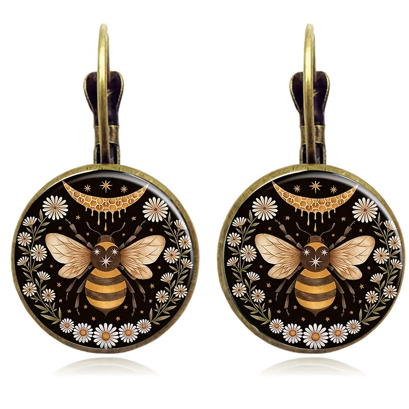 Vintage Bee Flower Pattern Round Earrings Men Party Holiday - Temu ...