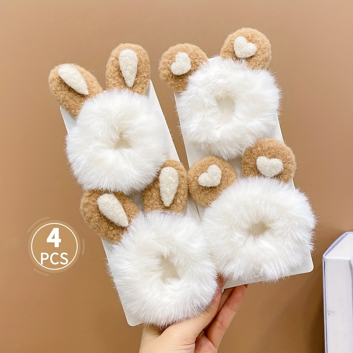 Girls Colorful Sweet Plush Rabbit Ear High Elastic Hair Ties - Temu ...