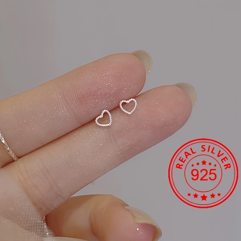 Mini 925 Sterling Silver Hypoallergenic Stud Earrings Hollow - Temu United Kingdom