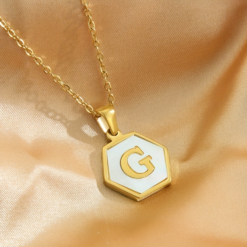 Hexagonal White Shell English Initial Letter Necklace 26 - Temu Netherlands