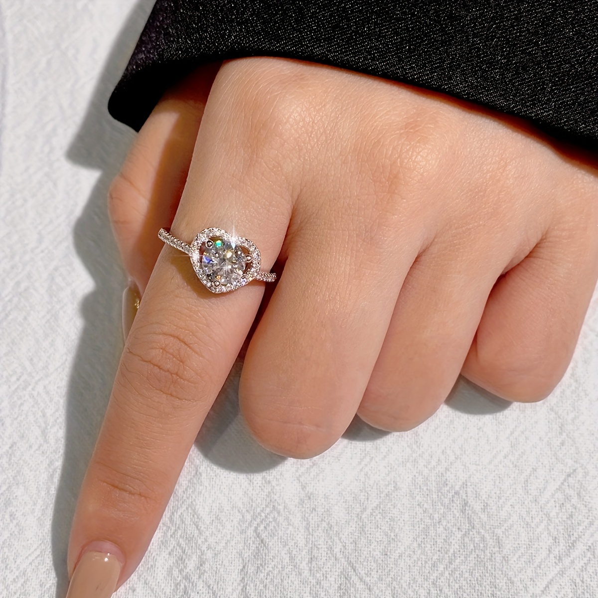 Sparkle Moissanite Heart Engagement Ring Wedding Band Ring - Temu ...