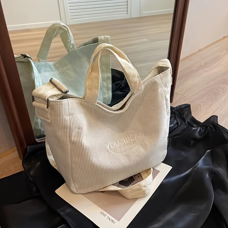 Vintage Large Capacity Tote Bag Retro Corduroy Shoulder Bag - Temu ...