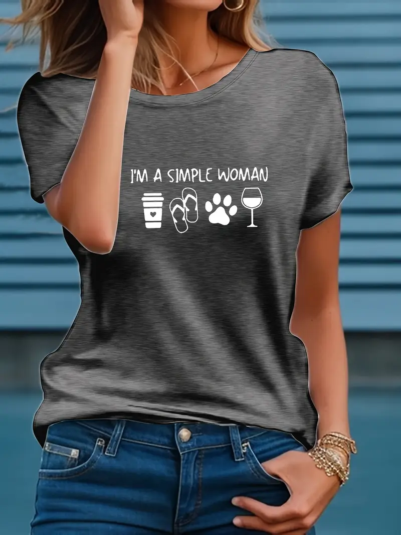 Graphic Print T Shirt Short Sleeve Crew Neck Casual Top Temu Canada