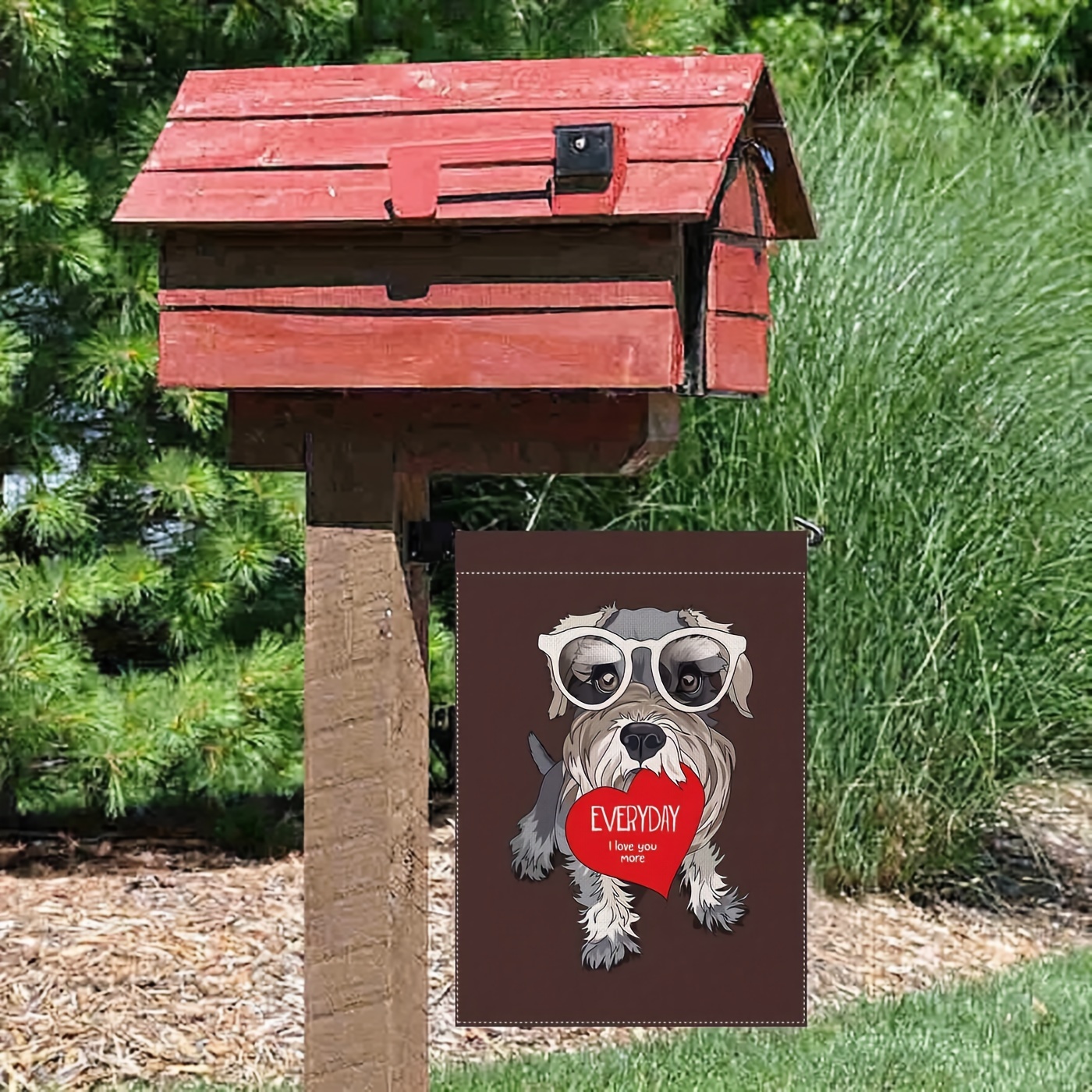 Dog Burlap Garden Flags Outside Red Heart Cute Puppy Glasses - Temu United