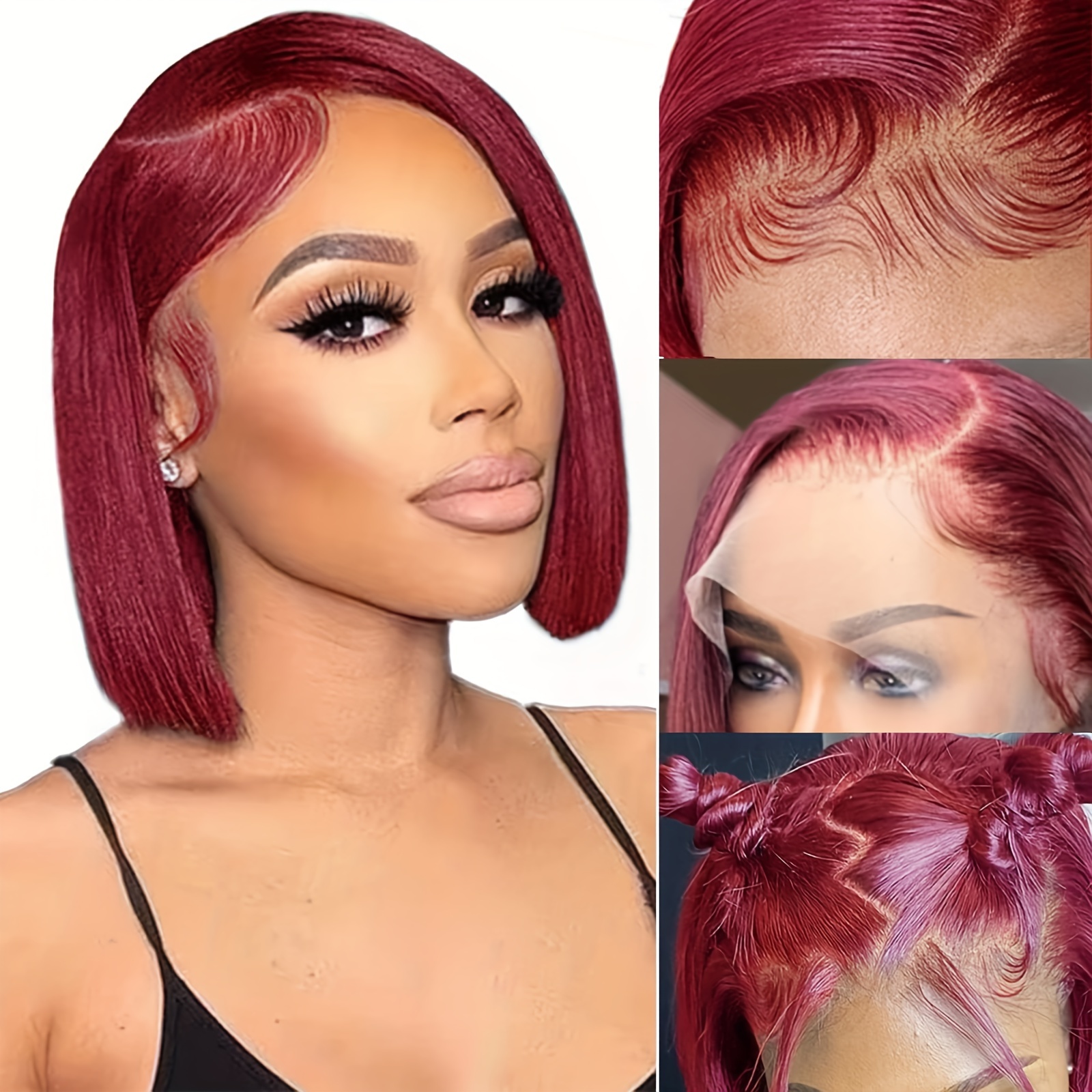 99j burgundy short bob straight wigs 13 4 lace front wigs - Temu Portugal