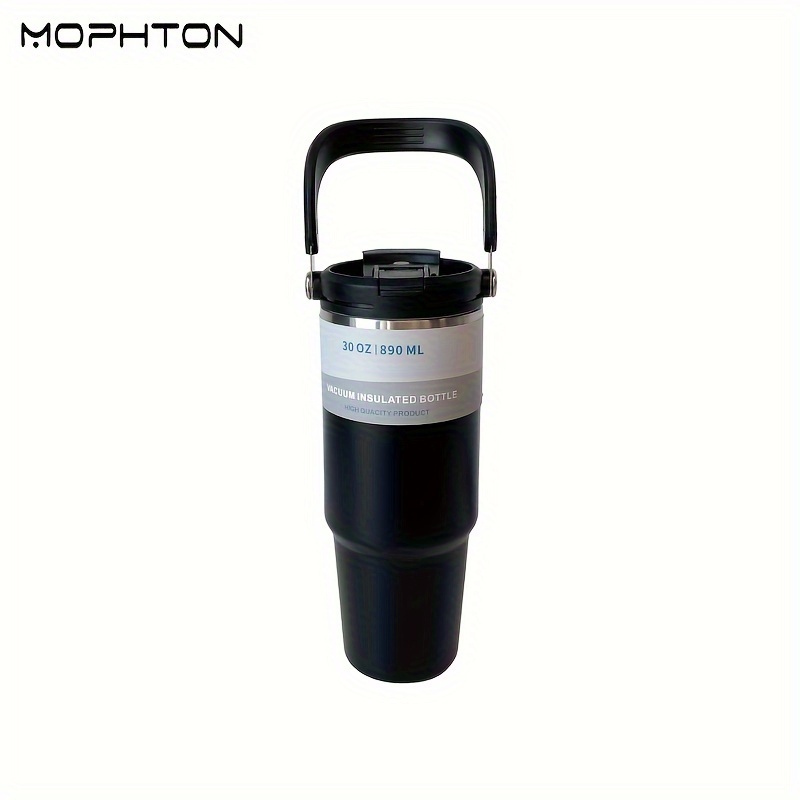 1pc solid color insulated handle cup with straw 30oz 890ml stainless ...