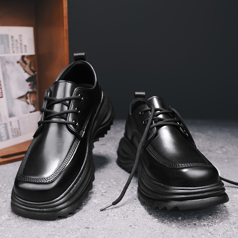 mens solid squared toe thick sole casual shoes with microfiber leather ...