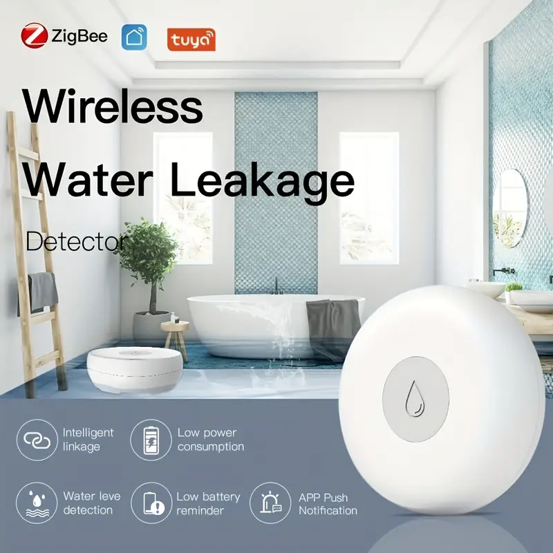 낙서 Zigbee 무선 침수 센서 홈 누수 감지기 알람 안전 스마트 라이프 애플리케이션 원격 제어 공구 Temu