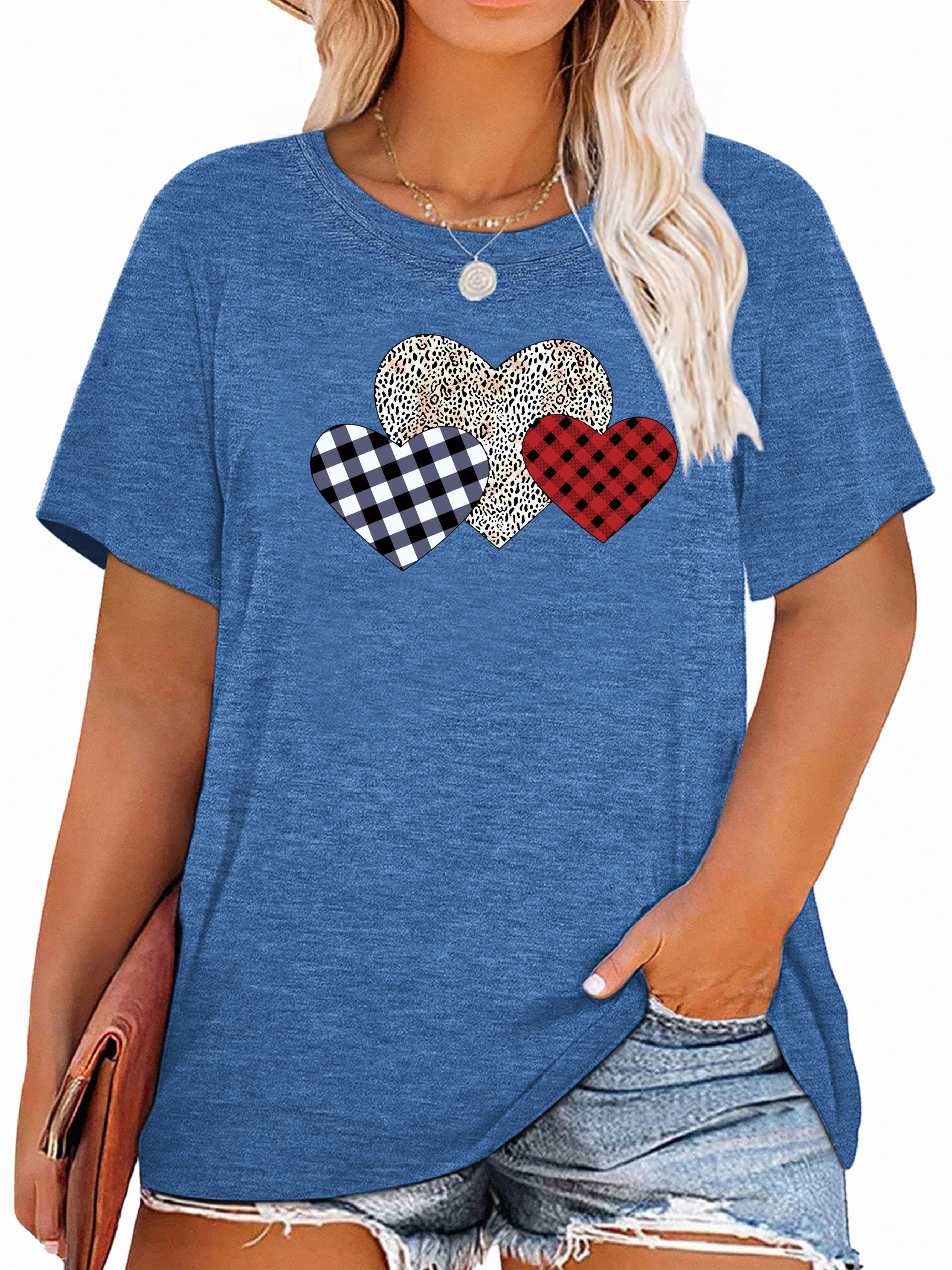 Casual T shirt Plus Size Women s Plus Heart Print Short - Temu Australia