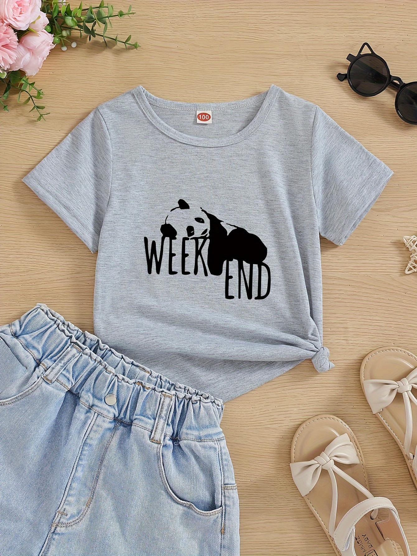 Camiseta Manga Corta Cuello Estampado Panda Niñas - Temu Mexico