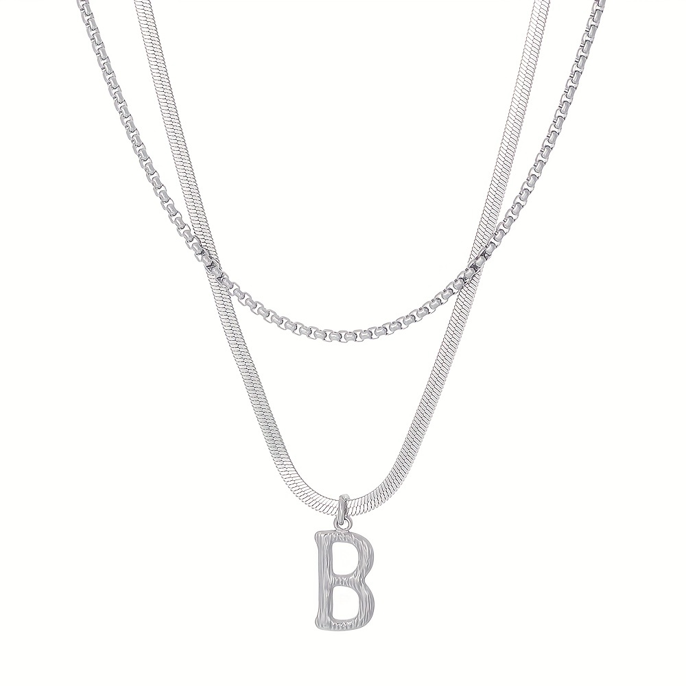 Stylish English Letter Double Layer Chain Necklace Silver - Temu United ...