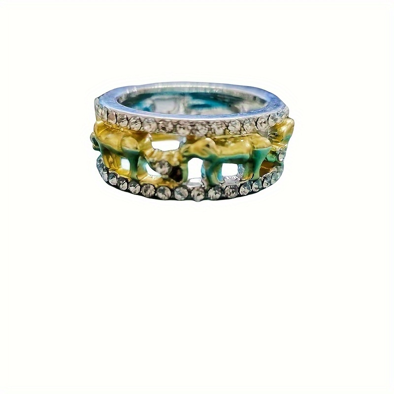 Retro Fashion Golden Elephant Ring Inlaid Shiny Cubic Zirconia Ring ...