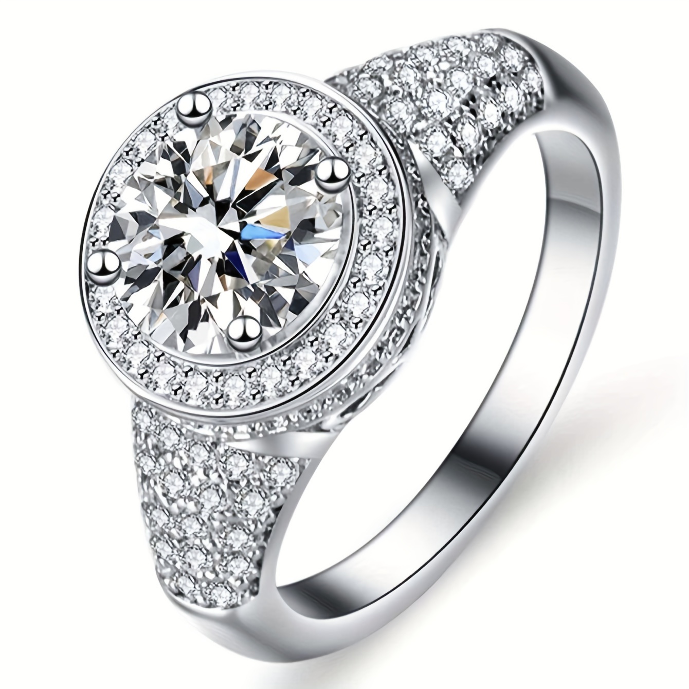 Silver Color Ladies Round Cut Zircon Ring Female Six claw - Temu United ...