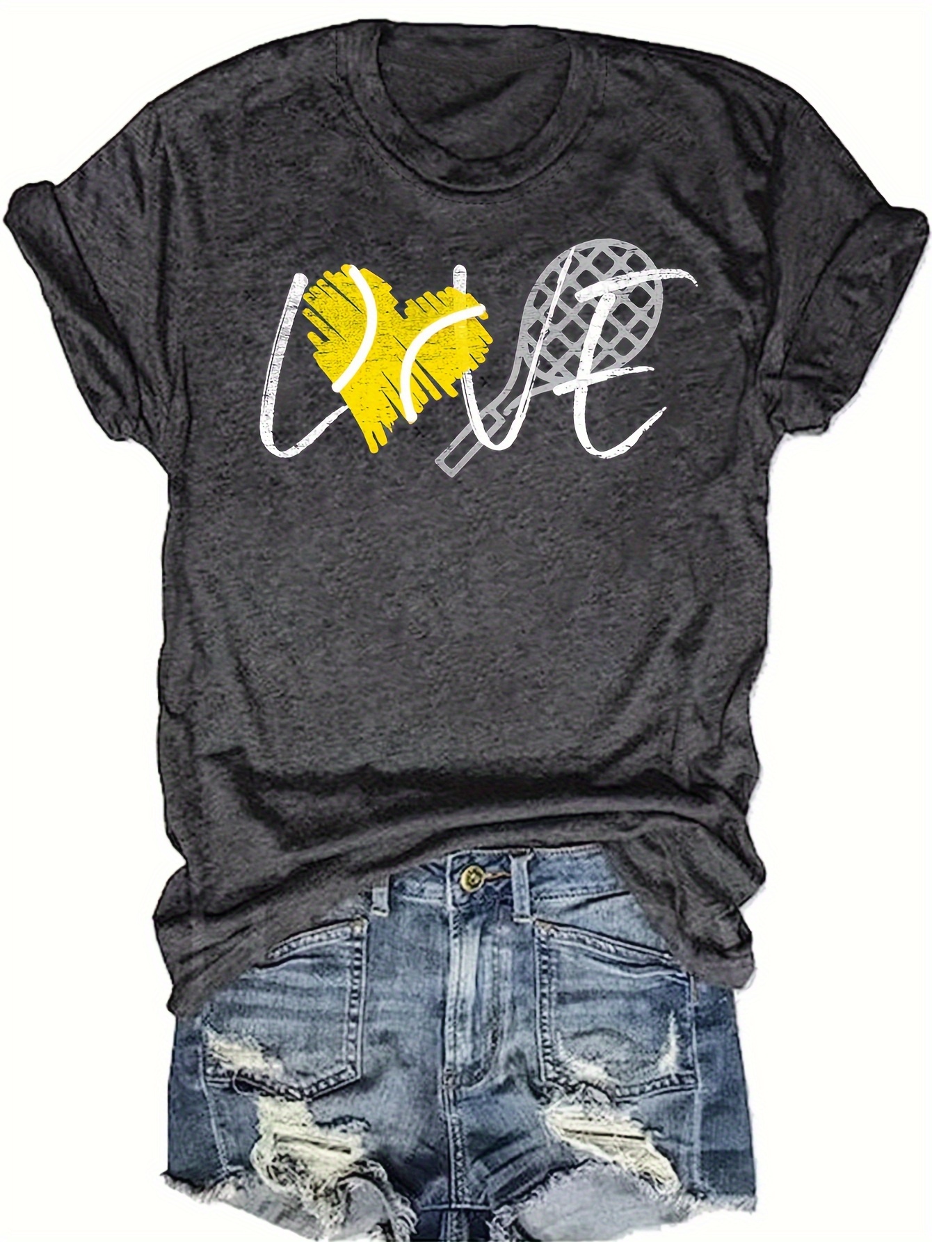 Heart Letter Print Crew Neck T Shirt Casual Short Sleeve T Temu Australia