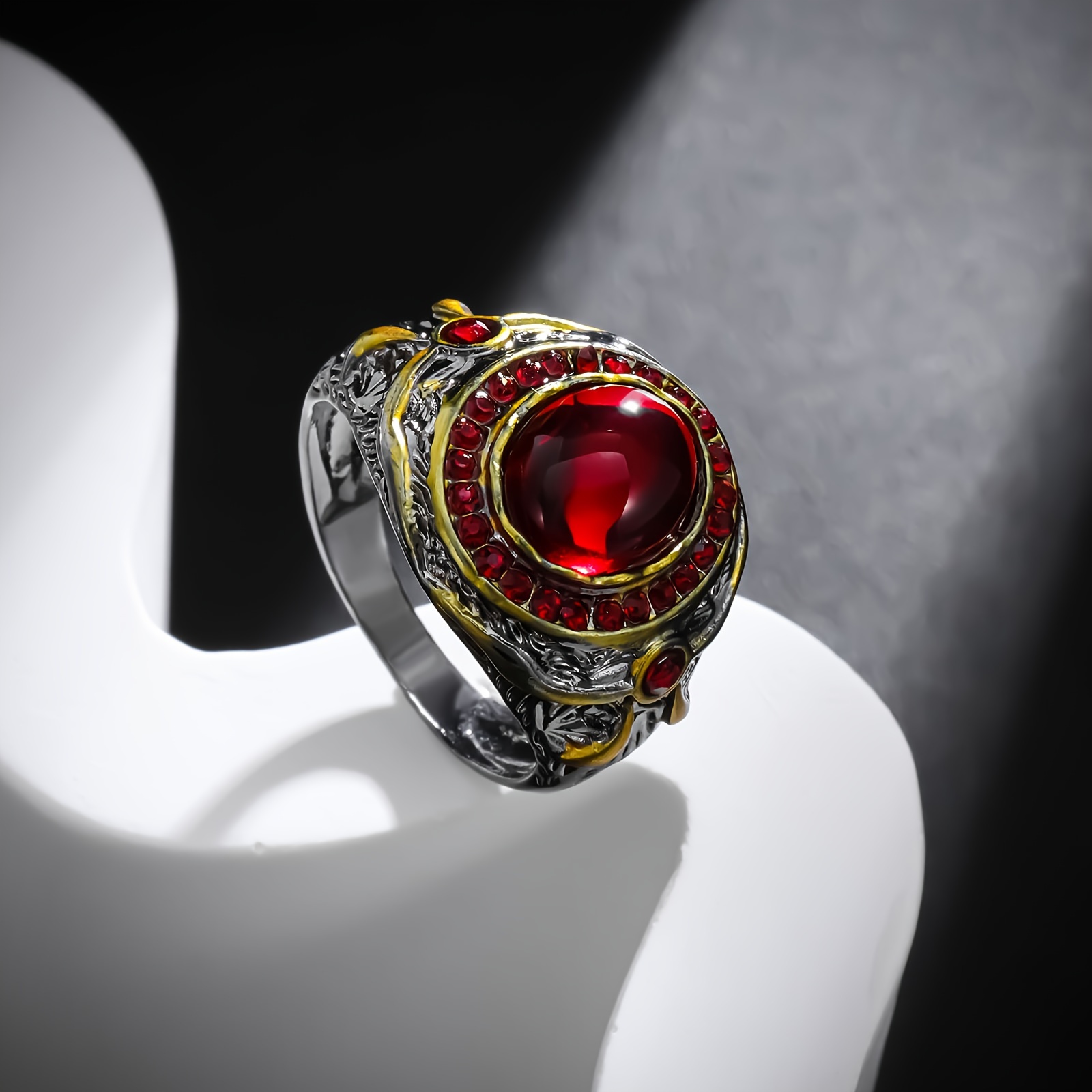 Inlaid Rhinestone Two Tone Ring Men's Zinc Alloy Fashion - Temu United ...