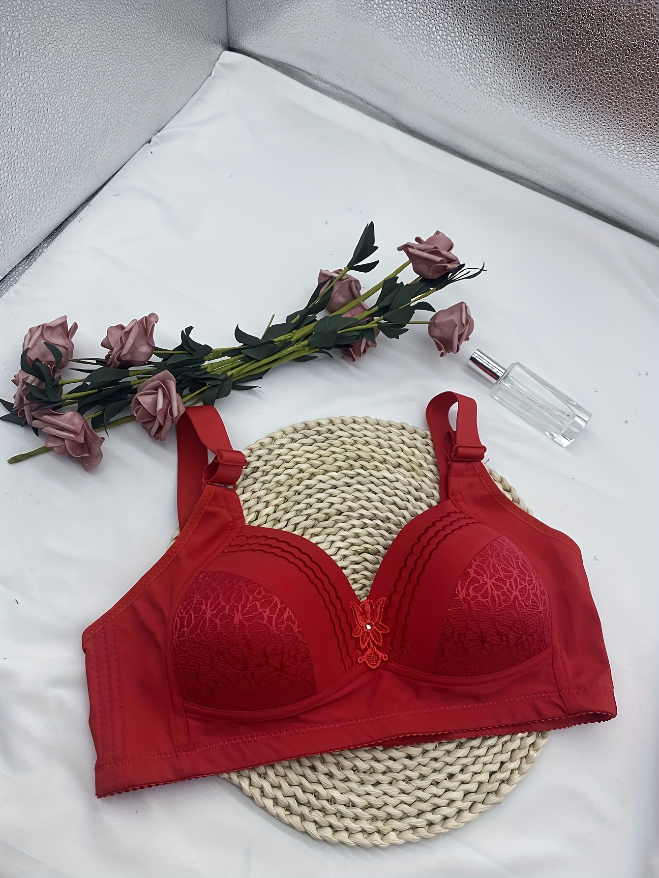 simple solid jacquard floral patch bra comfy breathable - Temu