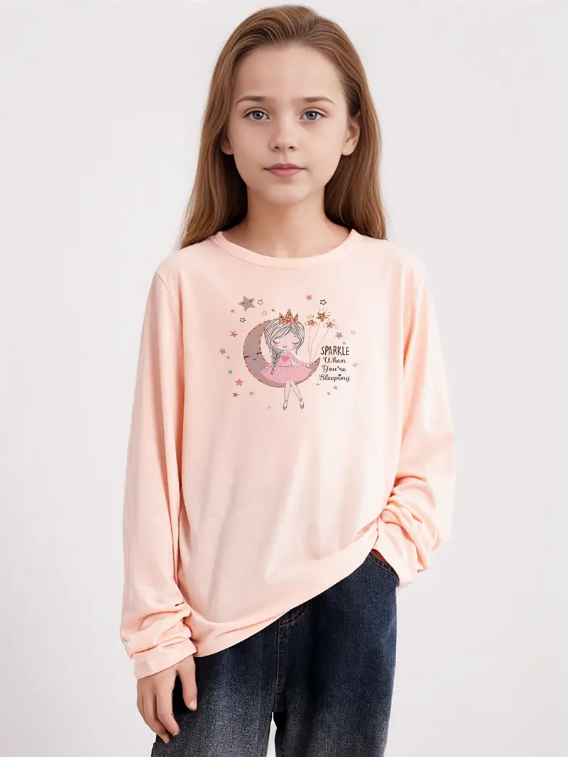 Sweet Moon Girl Graphic Long Sleeve T Shirt Girls Comfy Temu Ireland