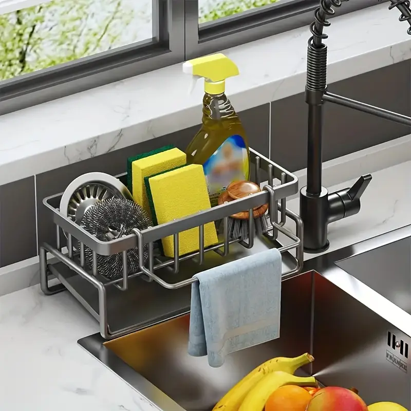 Sink Caddy Sponge Drain Rack Dishcloth Holder Stainless Temu