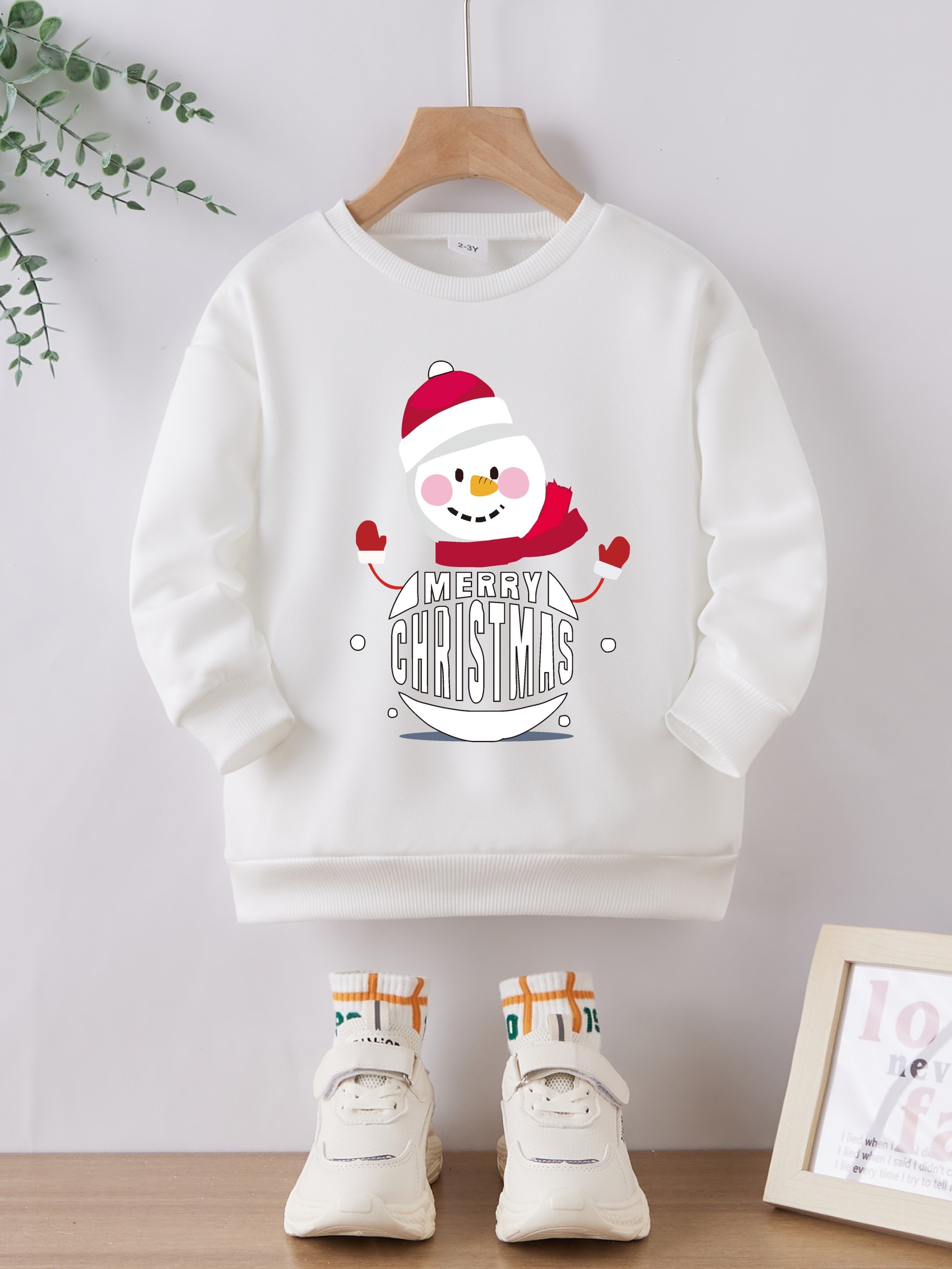 Christmas Cartoon Snowman Print Girls Sweatshirts Round Neck - Temu New ...
