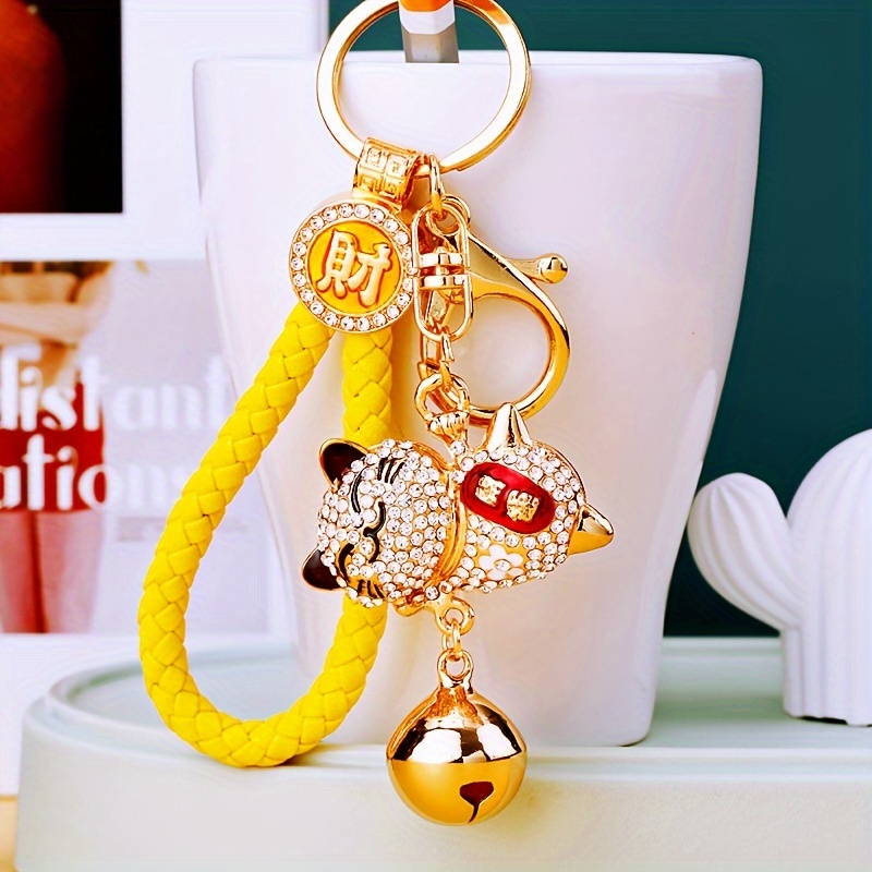 Rhinestone Fortune Cat Keychain Cute Animal Alloy Key Chain - Temu New ...