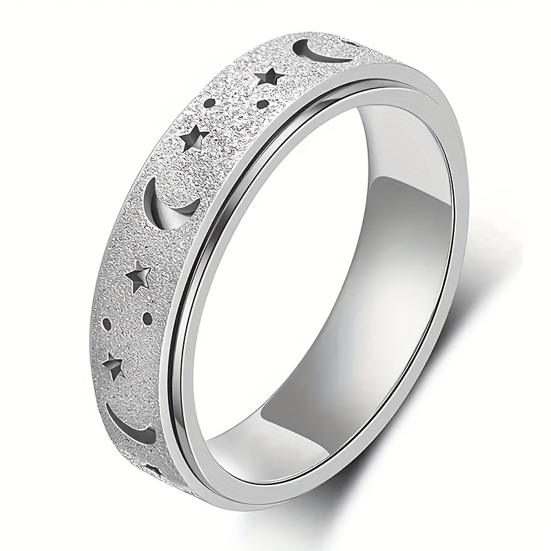 Stainless Steel Rotatable Ring Trendy Moon Star Design Ring - Temu ...