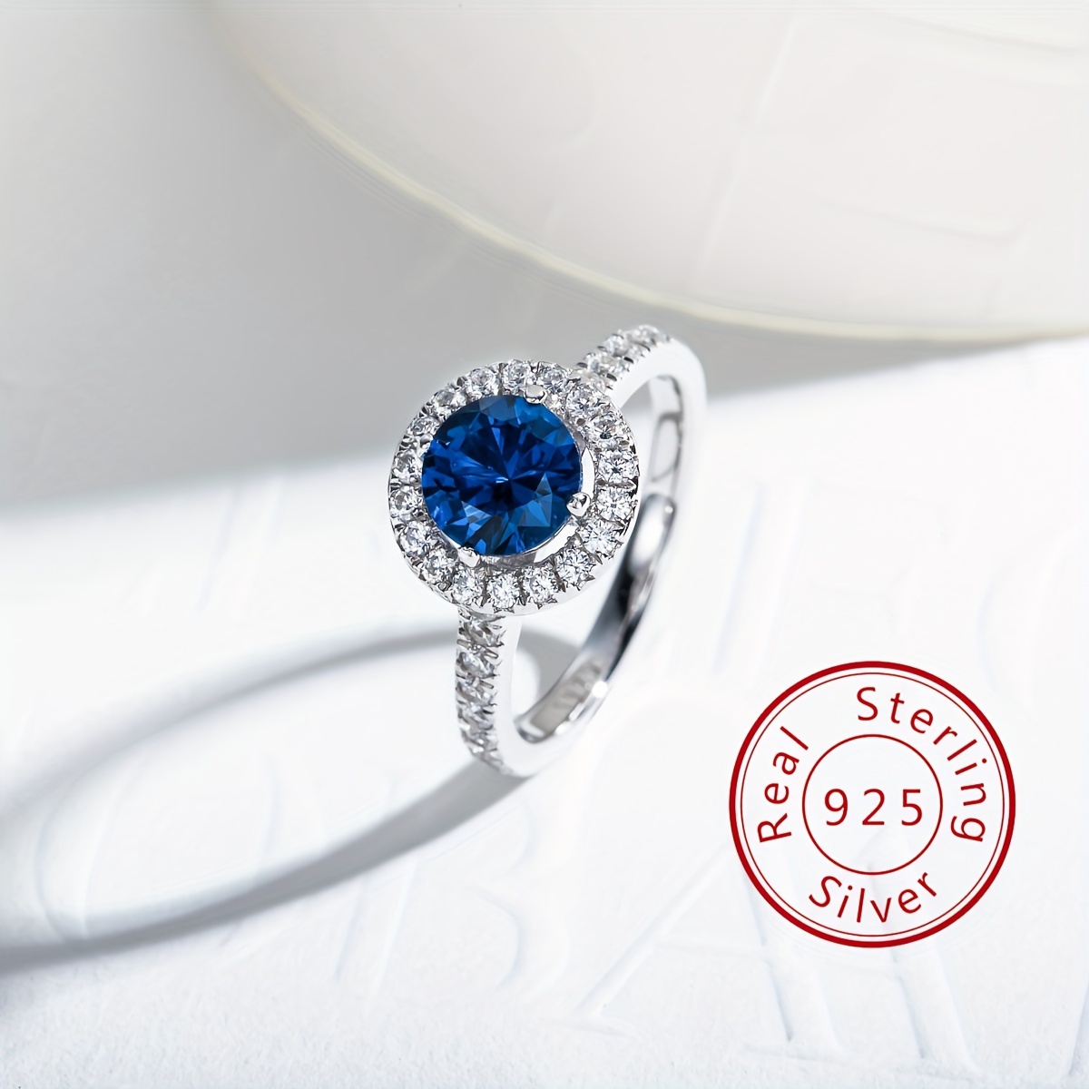 925 Sterling Silver Promise Ring Classy Halo Design Inlaid Waterish ...