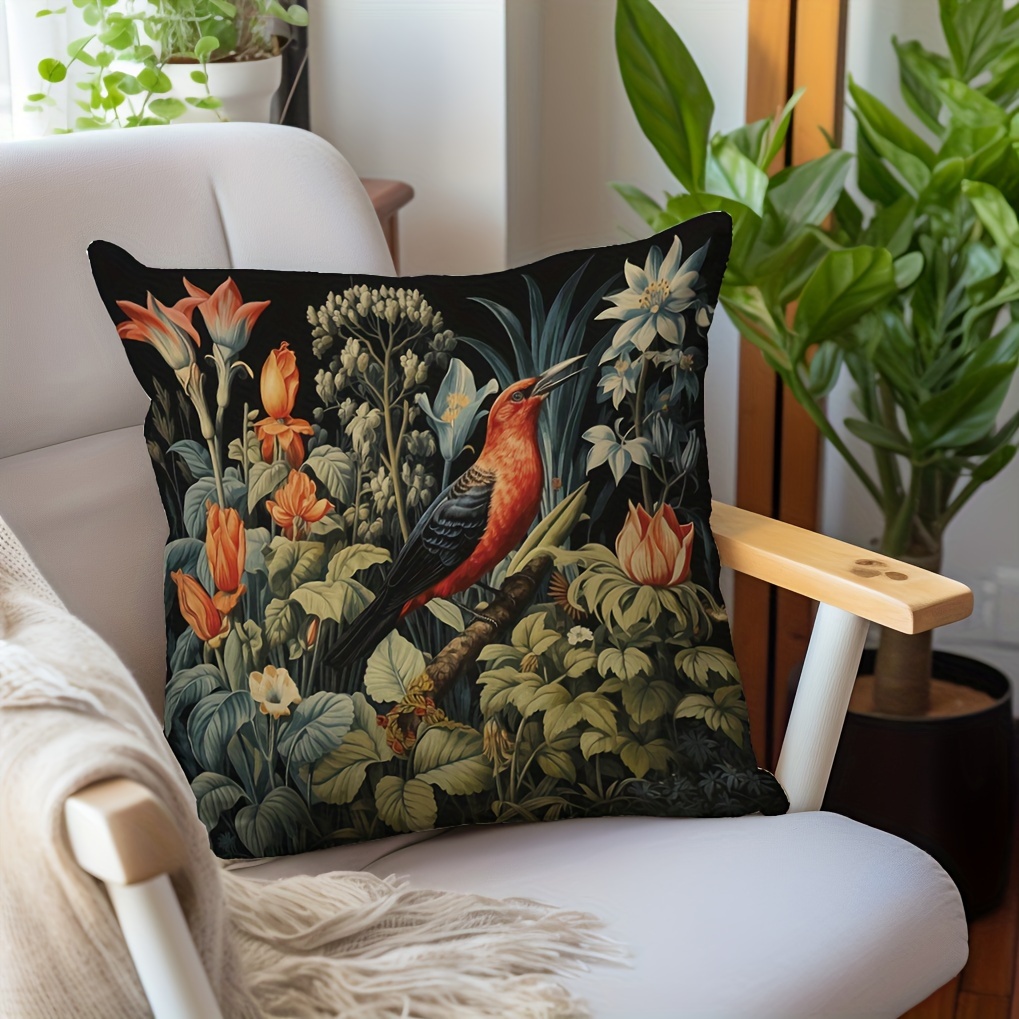 Flowers Birds Pillow Flannel Pillowcase Household Sofas - Temu