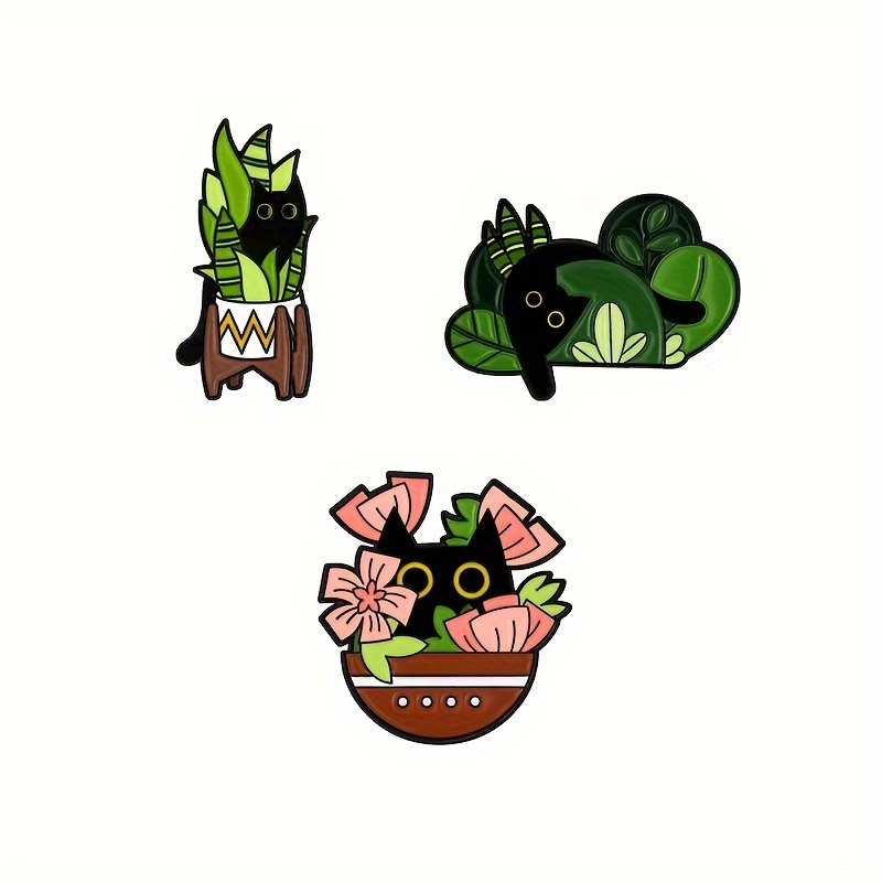 Cats In Plants Enamel Pins Black Cat Potted Plant Brooches - Temu Ireland