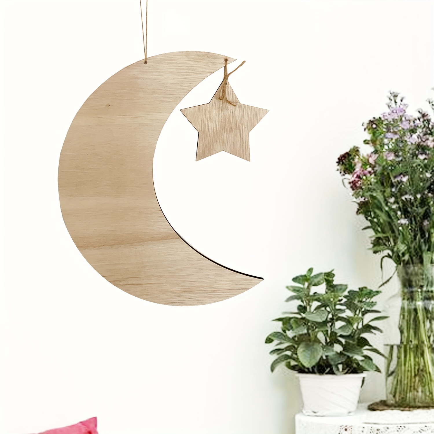 Figurine Ornament Eid Wooden Star Pendant Ramadan Moon - Temu United ...