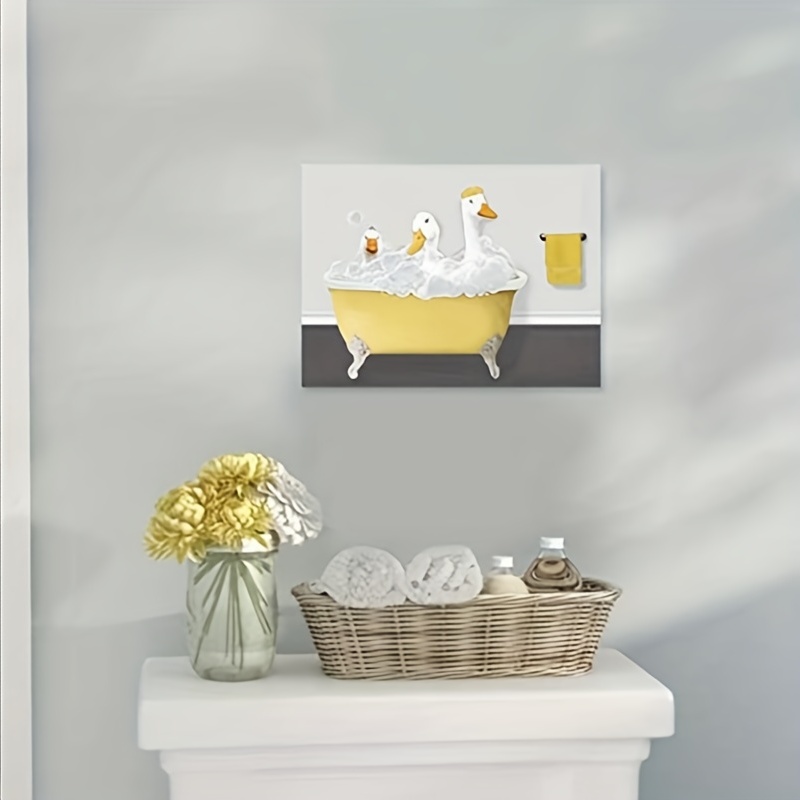 1pc Modern Fun Bathroom Wall Art Yellow Grey Three Geese - Temu New Zealand