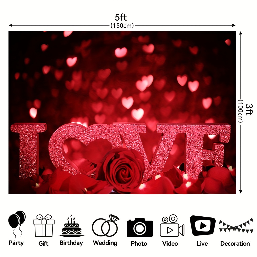 Red Rose Valentine's Day Big Love Logo Glitter Photo - Temu Australia