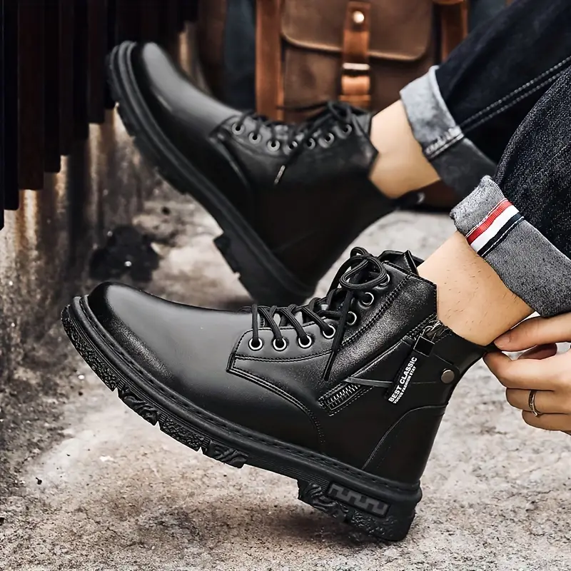 Mens Lace Up Boots With Zippers Casual Walking Shoes Service Boots
