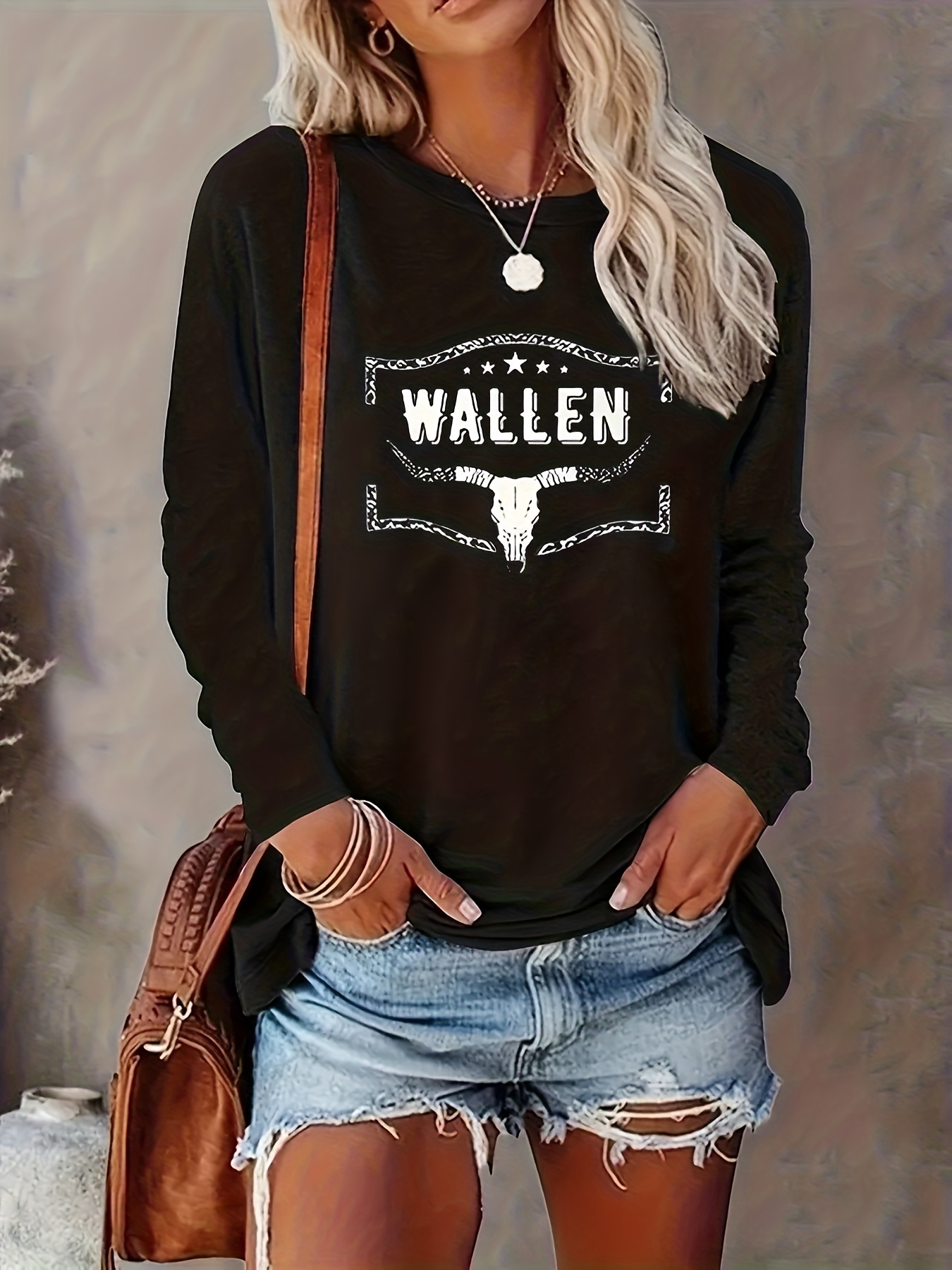 Graphic Print Crew Neck T shirt Casual Long Sleeve - Temu