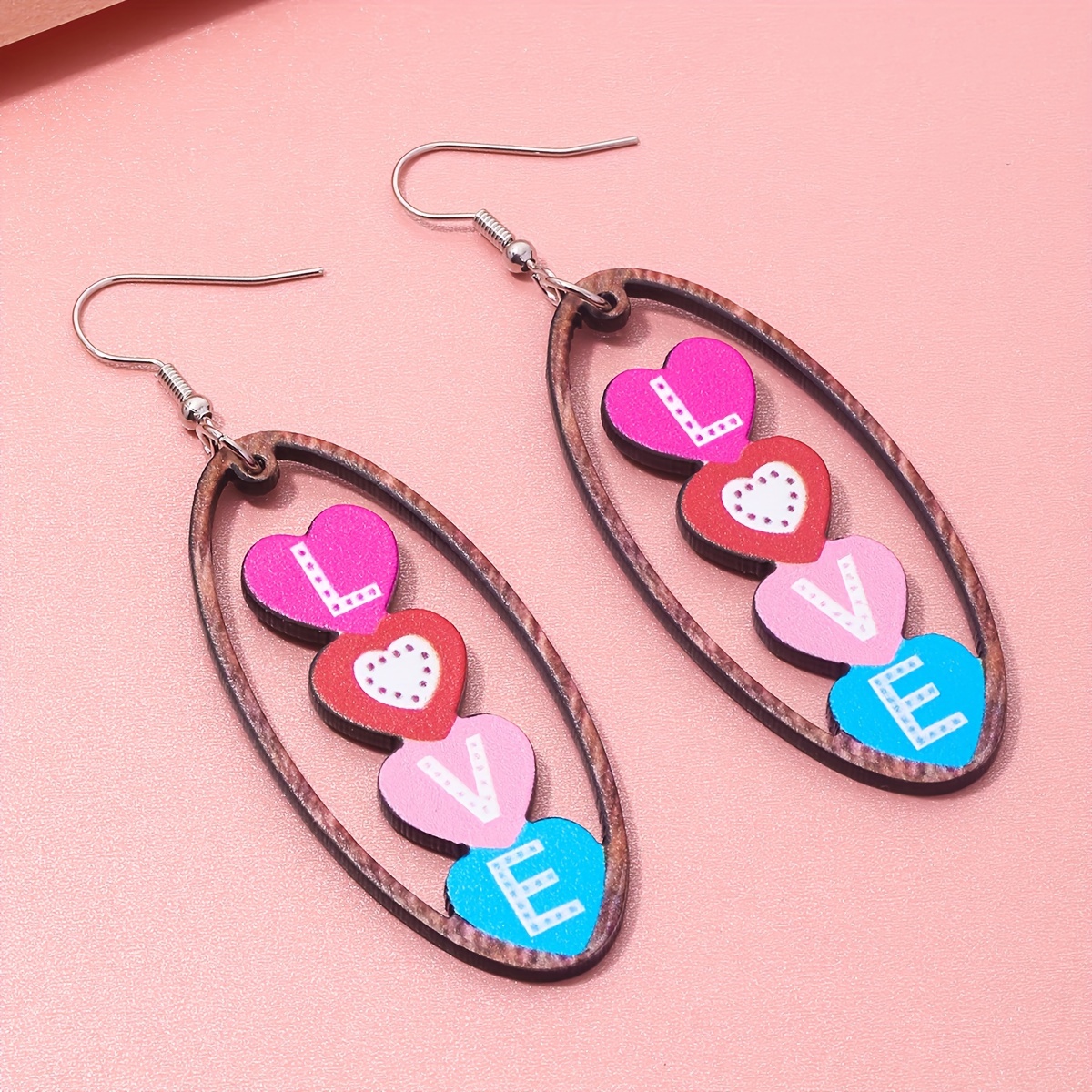 Hollow Oval Shape Colorful Heart Letter Decor Dangle - Temu United Kingdom