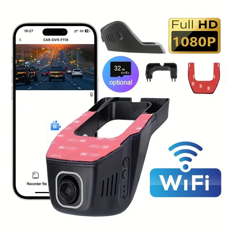 화면 없는 숨겨진 운전 레코더 Wifi 휴대전화 상호 연결 Hd 나이트 비전 자동차 레코더 주차 감시 차량 Temu