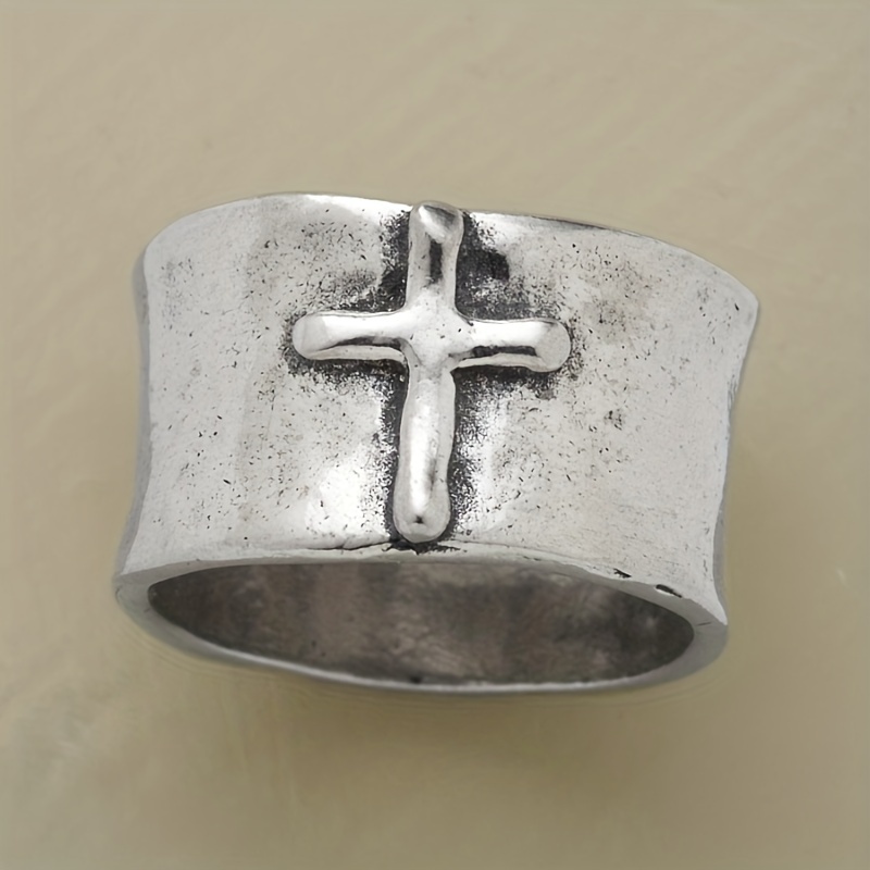 Silvery Bohemian Style Fashion Vintage Ring Carved Cross - Temu United ...