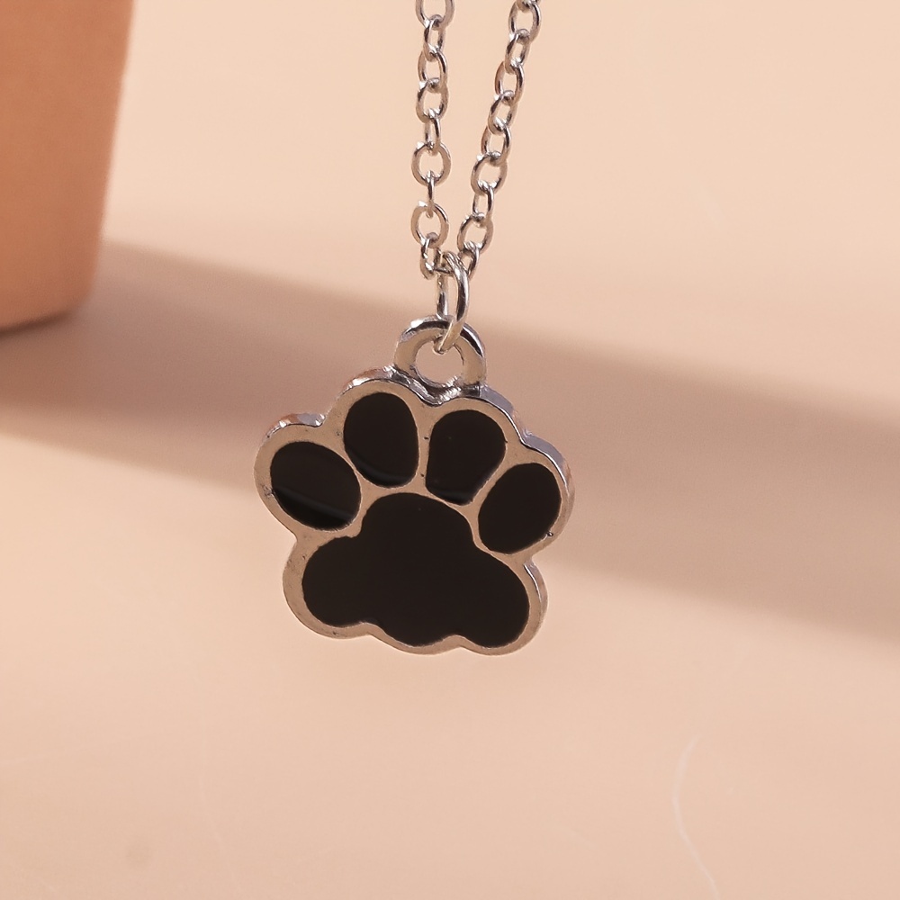 Cute Cat Paw Pendant Necklace Black White Cartoon Alloy - Temu Denmark