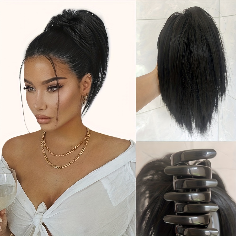 Chignon Messy Braided Bun Synthetic Straight Ponytail Hair - Temu ...