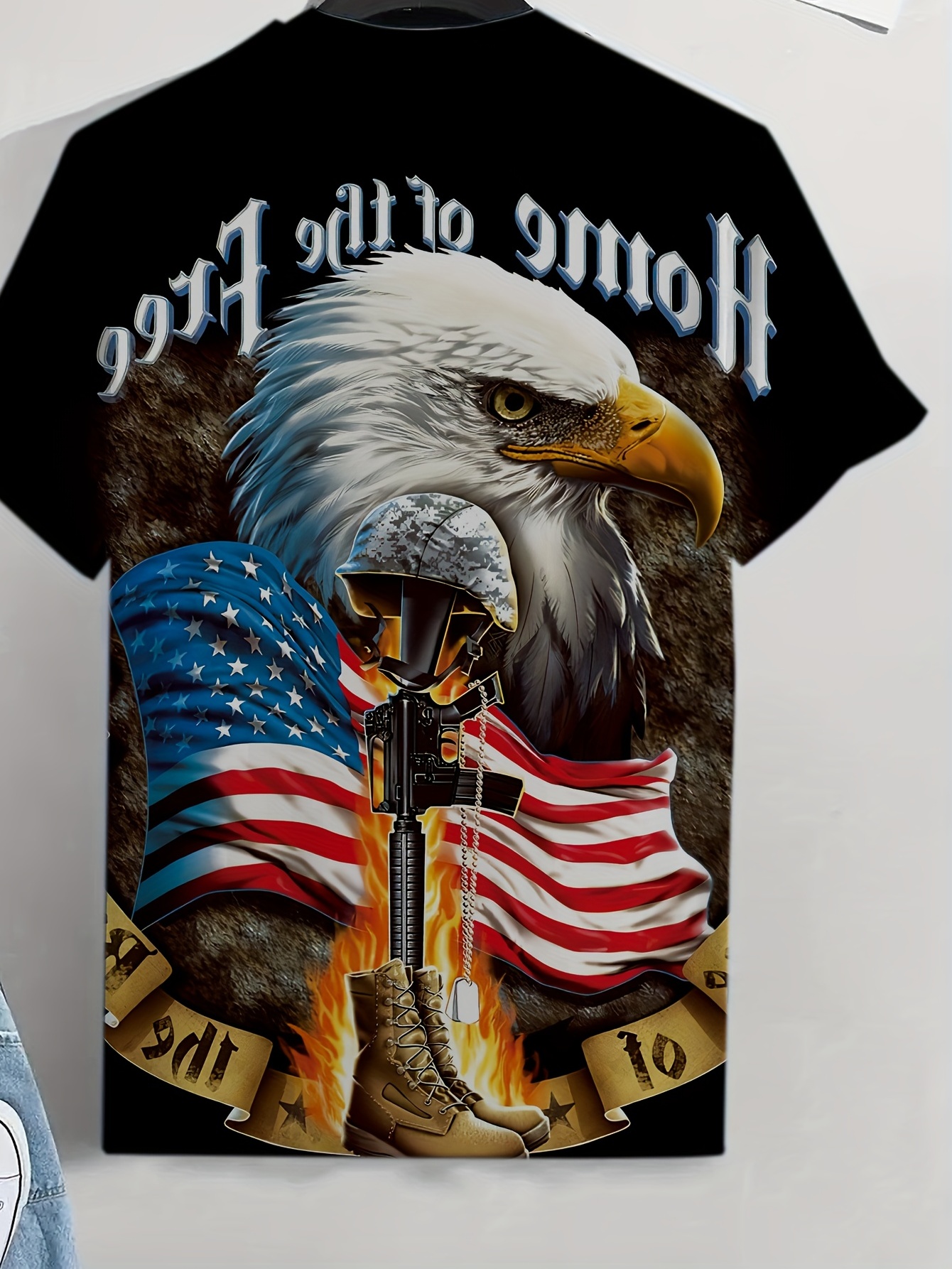 Plus Size Men's National Flag Bald Eagle 3d Graphic T shirt - Temu