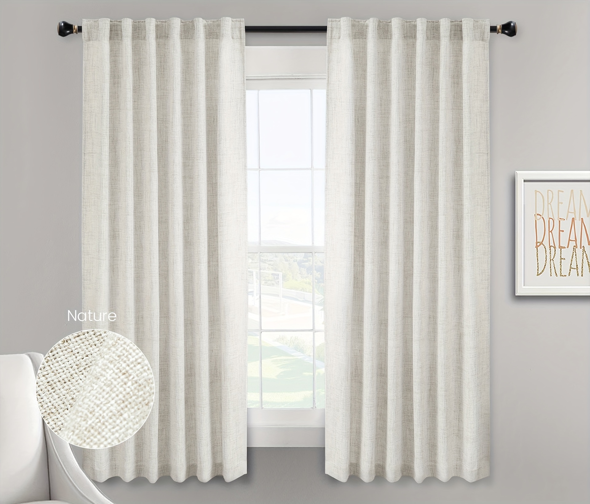 Faux Linen Textured Semi Sheer Curtains Window Treatment - Temu Australia