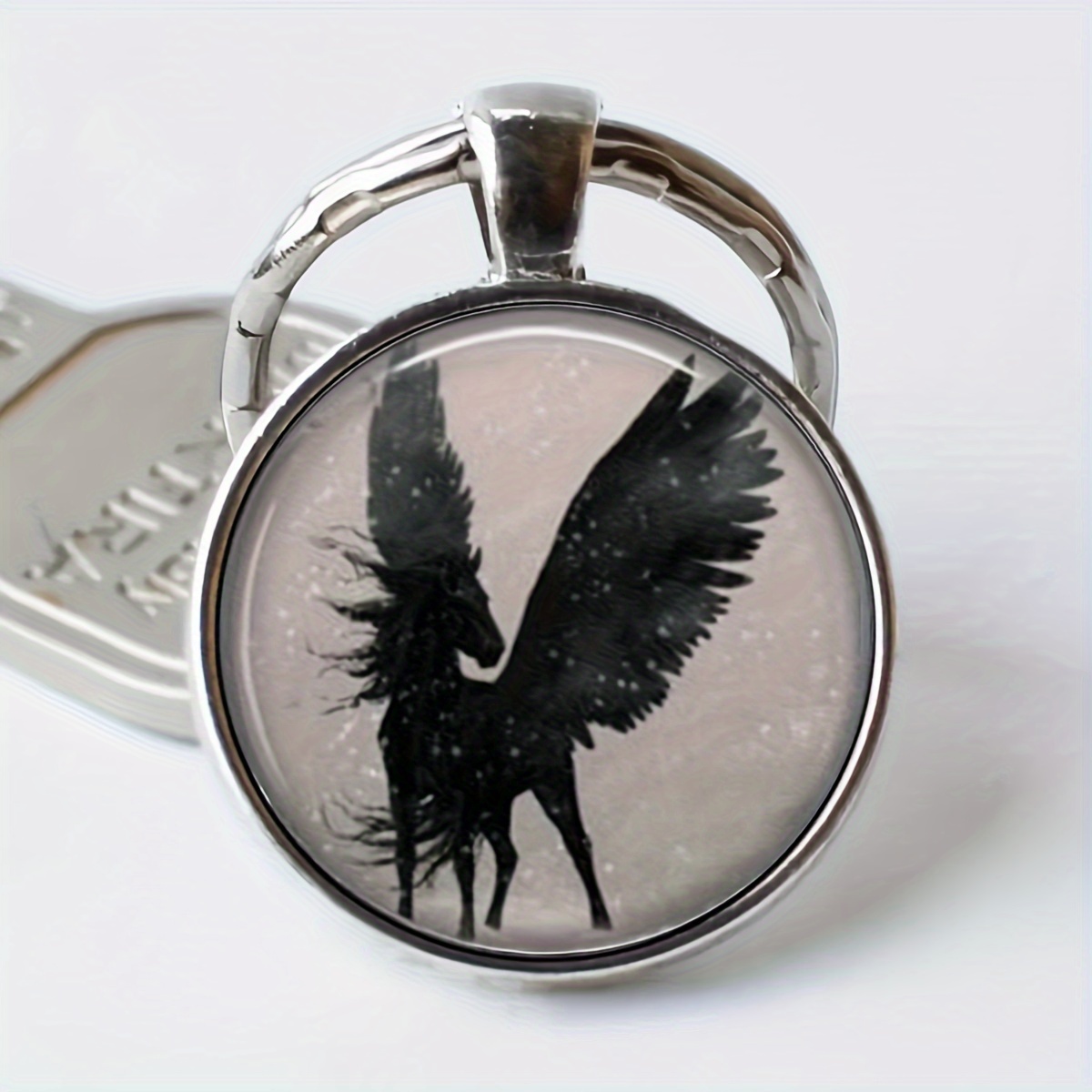 Winged Horse Cabochon Keychain And Necklace Time Gemstone Glass Pendant ...