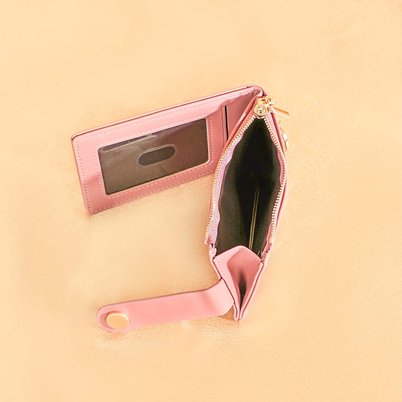 Minimalist Card Case Bifold Clutch Wallet Button Solid Color - Temu Norway