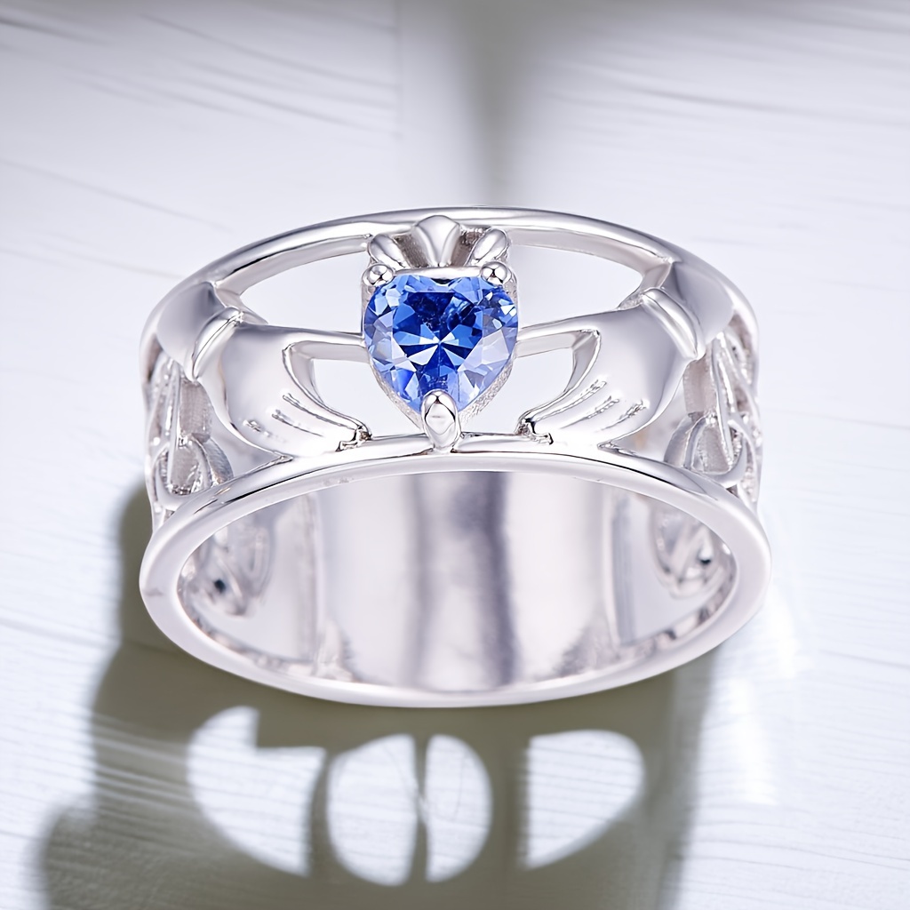 Funky Exquisite Wide Hollow Romantic Hand Love Heart Zircon - Temu ...