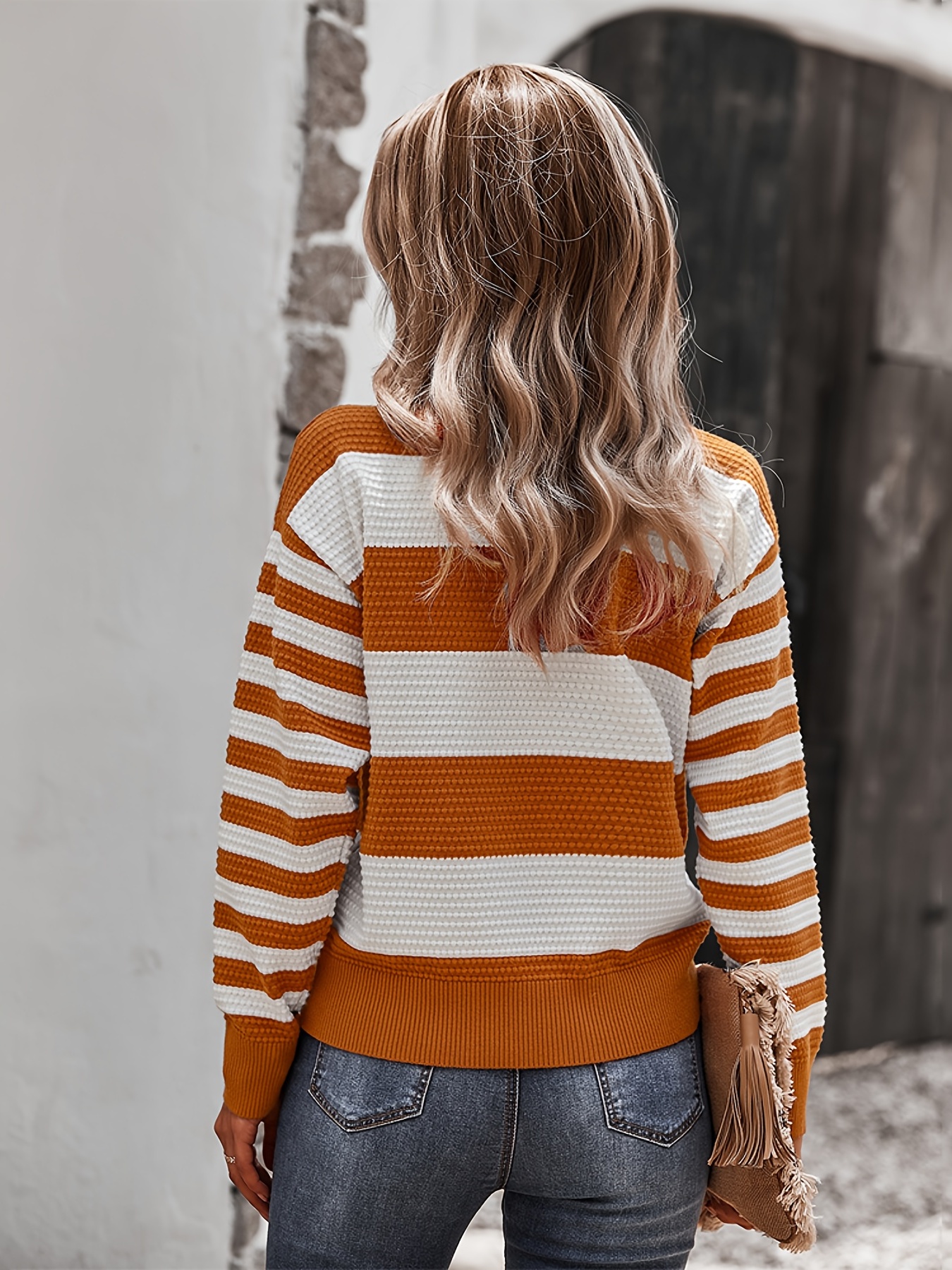 color block crew neck pullover long sleeve casual - Temu New Zealand