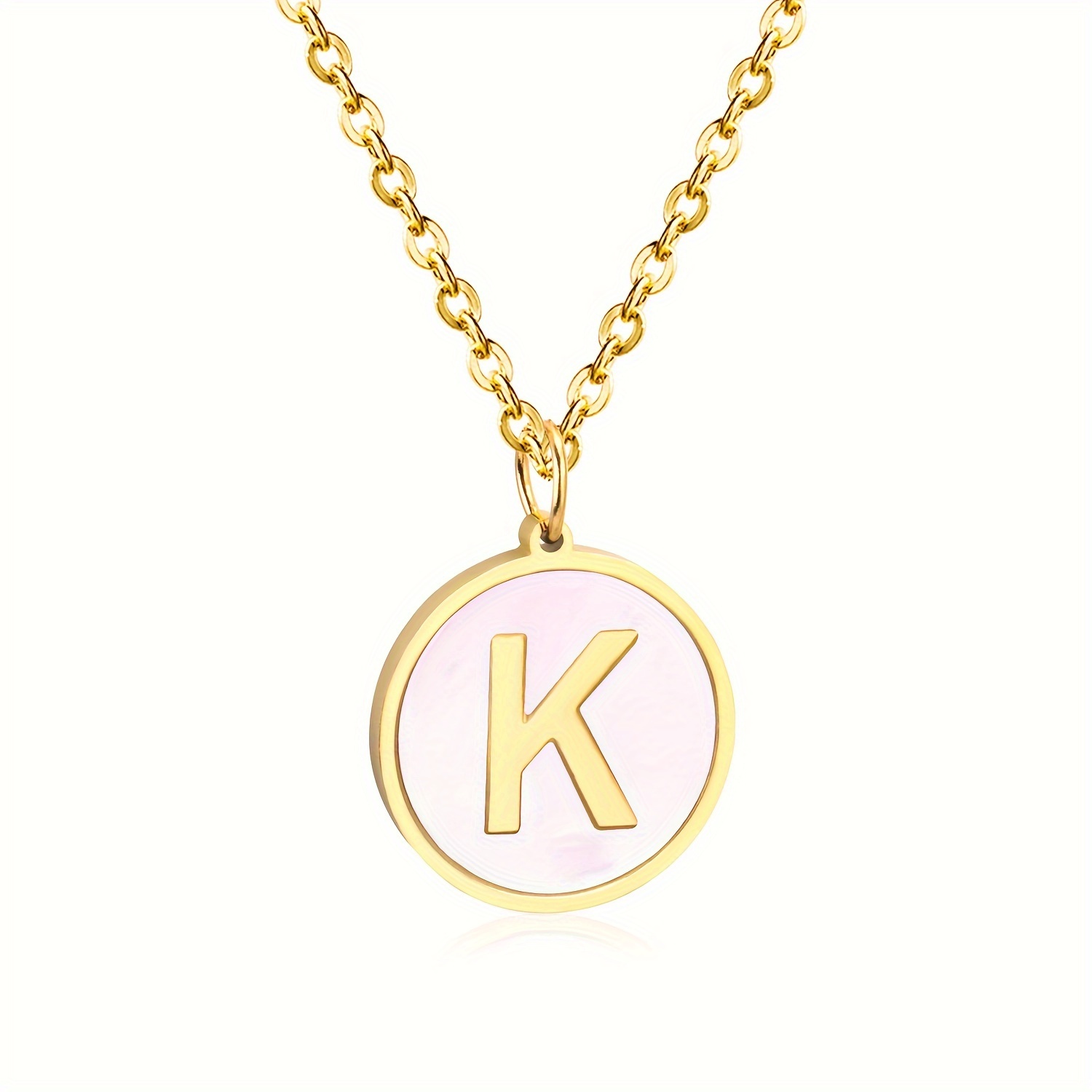 Simple Round Shell Pendant Necklace English Letter Pattern - Temu ...